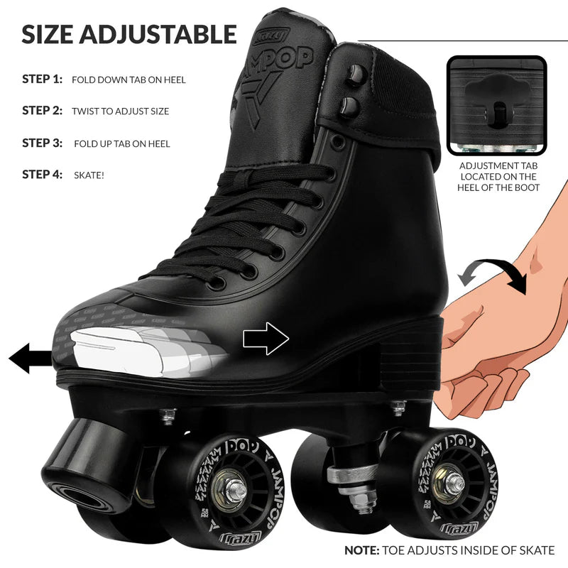 JAM POP - Black Size Adjustable Roller Skates – Daisies & Pancakes